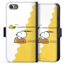 DeinDesign iPhone SE (2020) Handy Klapph&uuml;lle Handyh&uuml;lle aus Kunst Leder schwarz Flip Case Children Peanuts Snoopy Sideflip mit Lasche