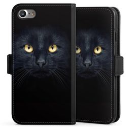 DeinDesign iPhone SE (2020) Handy Klapph&uuml;lle Handyh&uuml;lle aus Kunst Leder schwarz Flip Case Black Eye Cat Sideflip mit Lasche