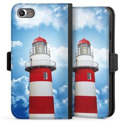 DeinDesign iPhone SE (2020) Handy Klapph&uuml;lle Handyh&uuml;lle aus Kunst Leder schwarz Flip Case Sky Lighthouse Cloud Sideflip mit Lasche