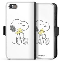 DeinDesign iPhone SE (2020) Handy Klapph&uuml;lle Handyh&uuml;lle aus Kunst Leder schwarz Flip Case Snoopy Peanuts Love Sideflip mit Lasche