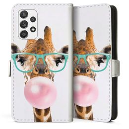 DeinDesign Galaxy A52s 5G Handy Klapph&uuml;lle Handyh&uuml;lle aus Kunst Leder wei&szlig; Flip Case Giraffe Animals Glasses Sideflip mit Lasche