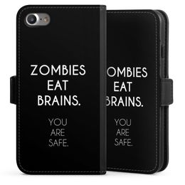 DeinDesign iPhone SE (2020) Handy Klapph&uuml;lle Handyh&uuml;lle aus Kunst Leder schwarz Flip Case Funny Zombie Statement Sideflip mit Lasche