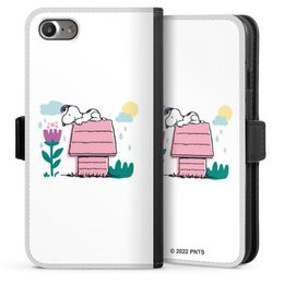 DeinDesign iPhone SE (2020) Handy Klapph&uuml;lle Handyh&uuml;lle aus Kunst Leder schwarz Flip Case Official Licensed Product Snoopy Dog Sideflip mit Lasche