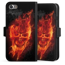 DeinDesign iPhone SE (2020) Handy Klapph&uuml;lle Handyh&uuml;lle aus Kunst Leder schwarz Flip Case Fire Skull Totenkopf Sideflip mit Lasche