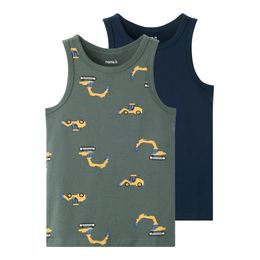 name it Jungen Unterhemd "NMMTANK TOP 2P EXCAVATOR NOOS", Gr. 110, gr&uuml;n, Jersey, Obermaterial: 95% Baumwolle, 5% Elasthan, bedruckt, unifarben,