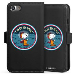 DeinDesign iPhone SE (2020) Handy Klapph&uuml;lle Handyh&uuml;lle aus Kunst Leder schwarz Flip Case Peanuts Snoopy Weltall Sideflip mit Lasche