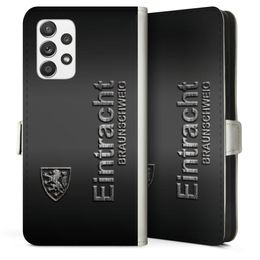 DeinDesign Galaxy A52s 5G Handy Klapph&uuml;lle Handyh&uuml;lle aus Kunst Leder wei&szlig; Flip Case Logo Eintracht Braunschweig Official Licensed Product Sideflip mit Lasche