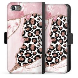 DeinDesign iPhone SE (2020) Handy Klapph&uuml;lle Handyh&uuml;lle aus Kunst Leder schwarz Flip Case Glitzer Marble Leopard Sideflip mit Lasche
