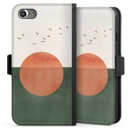 DeinDesign iPhone SE (2020) Handy Klapph&uuml;lle Handyh&uuml;lle aus Kunst Leder schwarz Flip Case Sunset Bird Sunshine Sideflip mit Lasche