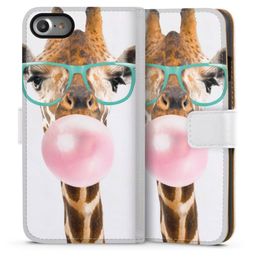 DeinDesign iPhone SE (2020) Handy Klapph&uuml;lle Handyh&uuml;lle aus Kunst Leder wei&szlig; Flip Case Glasses Giraffe Animals Sideflip mit Lasche