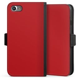 DeinDesign iPhone SE (2020) Handy Klapph&uuml;lle Handyh&uuml;lle aus Kunst Leder schwarz Flip Case Red Unicoloured Colour Sideflip mit Lasche