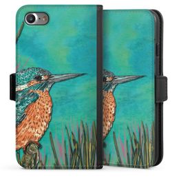 DeinDesign iPhone SE (2020) Handy Klapph&uuml;lle Handyh&uuml;lle aus Kunst Leder schwarz Flip Case Bird Painting Animals Sideflip mit Lasche