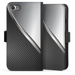 DeinDesign iPhone SE (2020) Handy Klapph&uuml;lle Handyh&uuml;lle aus Kunst Leder schwarz Flip Case Carbon Steel Metall Sideflip mit Lasche