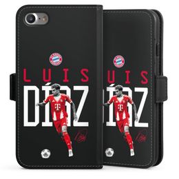 DeinDesign iPhone SE (2020) Handy Klapph&uuml;lle Handyh&uuml;lle aus Kunst Leder schwarz Flip Case Official Licensed Product Fc Bayern M&uuml;nchen Luis Diaz Sideflip mit 