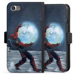DeinDesign iPhone SE (2020) Handy Klapph&uuml;lle Handyh&uuml;lle aus Kunst Leder schwarz Flip Case Marvel Moon Deadpool Sideflip mit Lasche