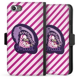 DeinDesign iPhone SE (2020) Handy Klapph&uuml;lle Handyh&uuml;lle aus Kunst Leder schwarz Flip Case Alice In Wonderland Disney Grinning Cat Sideflip mit Lasche