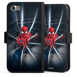 DeinDesign iPhone SE (2020) Handy Klapph&uuml;lle Handyh&uuml;lle aus Kunst Leder schwarz Flip Case Spiderman Marvel Kinofilm Sideflip mit Lasche