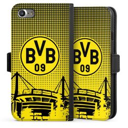 DeinDesign iPhone SE (2022) Handy Klapph&uuml;lle Handyh&uuml;lle aus Kunst Leder schwarz Flip Case Bvb Stadium Borussia Dortmund Sideflip mit Lasche