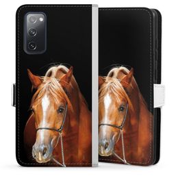 DeinDesign Galaxy S20 FE Handy Klapph&uuml;lle Handyh&uuml;lle aus Kunst Leder wei&szlig; Flip Case Horse Mare Hobby Sideflip mit Lasche