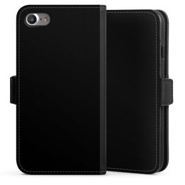 DeinDesign iPhone SE (2022) Handy Klapph&uuml;lle Handyh&uuml;lle aus Kunst Leder schwarz Flip Case Unicoloured Black Colour Sideflip mit Lasche
