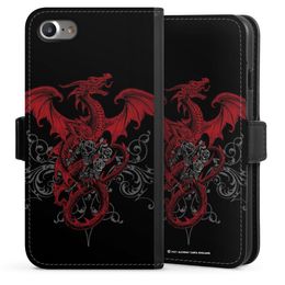 DeinDesign iPhone SE (2022) Handy Klapph&uuml;lle Handyh&uuml;lle aus Kunst Leder schwarz Flip Case Dragon Red Gothic Sideflip mit Lasche