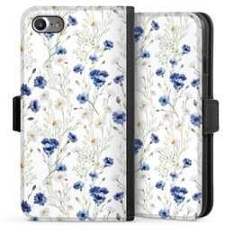 DeinDesign iPhone SE (2020) Handy Klapph&uuml;lle Handyh&uuml;lle aus Kunst Leder schwarz Flip Case Muster Flowers Flower Sideflip mit Lasche