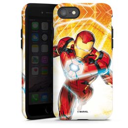 DeinDesign iPhone SE (2020) Handy Panzer Handyh&uuml;lle robuste Outdoor H&uuml;lle Schutzh&uuml;lle gl&auml;nzend Fire Iron Man Marvel Tough Case