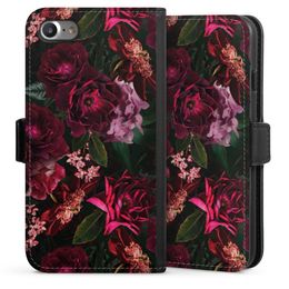 DeinDesign iPhone SE (2022) Handy Klapph&uuml;lle Handyh&uuml;lle aus Kunst Leder schwarz Flip Case Blossom Flowers Rose Sideflip mit Lasche