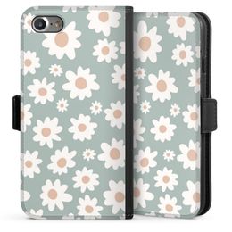 DeinDesign iPhone SE (2020) Handy Klapph&uuml;lle Handyh&uuml;lle aus Kunst Leder schwarz Flip Case Daisy Muster Flowers Sideflip mit Lasche
