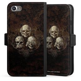DeinDesign iPhone SE (2020) Handy Klapph&uuml;lle Handyh&uuml;lle aus Kunst Leder schwarz Flip Case Gothic Skulls Art Sideflip mit Lasche