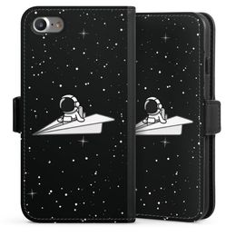 DeinDesign iPhone SE (2022) Handy Klapph&uuml;lle Handyh&uuml;lle aus Kunst Leder schwarz Flip Case Astronaut Comic Paper Sideflip mit Lasche