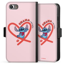 DeinDesign iPhone SE (2020) Handy Klapph&uuml;lle Handyh&uuml;lle aus Kunst Leder schwarz Flip Case Lilo & Stitch Heart Disney Sideflip mit Lasche