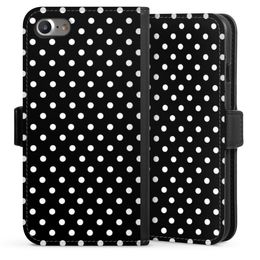 DeinDesign iPhone SE (2020) Handy Klapph&uuml;lle Handyh&uuml;lle aus Kunst Leder schwarz Flip Case Points Retro Polka Dots Sideflip mit Lasche