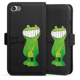 DeinDesign iPhone SE (2020) Handy Klapph&uuml;lle Handyh&uuml;lle aus Kunst Leder schwarz Flip Case Motivation Frog Janosch Sideflip mit Lasche