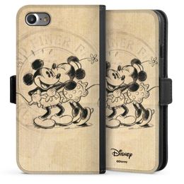 DeinDesign iPhone SE (2020) Handy Klapph&uuml;lle Handyh&uuml;lle aus Kunst Leder schwarz Flip Case Vintage Minnie Mouse Mickey Mouse Sideflip mit Lasche