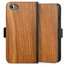 DeinDesign iPhone SE (2020) Handy Klapph&uuml;lle Handyh&uuml;lle aus Kunst Leder schwarz Flip Case Larch Wooden Look Wood Sideflip mit Lasche