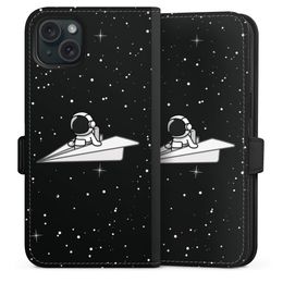 DeinDesign iPhone 15 Plus Handy Klapph&uuml;lle Handyh&uuml;lle aus Kunst Leder schwarz Flip Case Astronaut Comic Paper Sideflip mit Lasche