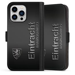 DeinDesign iPhone 13 Pro Handy Klapph&uuml;lle Handyh&uuml;lle aus Kunst Leder schwarz Flip Case Logo Eintracht Braunschweig Official Licensed Product Sideflip mit Lasche