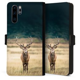 DeinDesign Huawei P30 Pro Handy Klapph&uuml;lle Handyh&uuml;lle aus Kunst Leder schwarz Flip Case Forrest Deer Meadow Sideflip mit langer Lasche