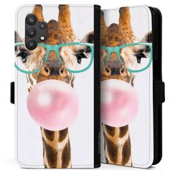DeinDesign Galaxy A32 5G Handy Klapph&uuml;lle Handyh&uuml;lle aus Kunst Leder schwarz Flip Case Glasses Giraffe Animals Sideflip mit langer Lasche