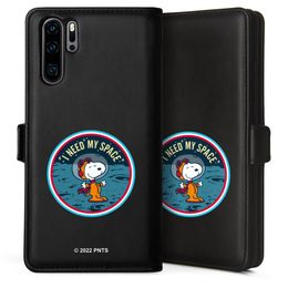 DeinDesign Huawei P30 Pro Handy Klapph&uuml;lle Handyh&uuml;lle aus Kunst Leder schwarz Flip Case Peanuts Snoopy Weltall Sideflip mit langer Lasche