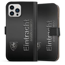 DeinDesign iPhone 13 Pro Max Handy Klapph&uuml;lle Handyh&uuml;lle aus Kunst Leder schwarz Flip Case Logo Eintracht Braunschweig Official Licensed Product Sideflip mit 