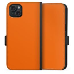 DeinDesign iPhone 15 Plus Handy Klapph&uuml;lle Handyh&uuml;lle aus Kunst Leder schwarz Flip Case Orange Unicoloured Colour Sideflip mit Lasche