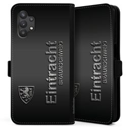 DeinDesign Galaxy A32 5G Handy Klapph&uuml;lle Handyh&uuml;lle aus Kunst Leder schwarz Flip Case Logo Eintracht Braunschweig Official Licensed Product Sideflip mit langer 