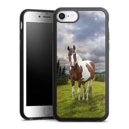 DeinDesign iPhone SE (2020) Handy Gallery Case Handyh&uuml;lle 9H Geh&auml;rtetes Glas R&uuml;ckseite H&uuml;lle Meadow Nature Horse Gallery Case