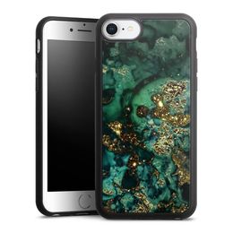 DeinDesign iPhone SE (2020) Handy Gallery Case Handyh&uuml;lle 9H Geh&auml;rtetes Glas R&uuml;ckseite H&uuml;lle Marble Muster Glitzer Gallery Case