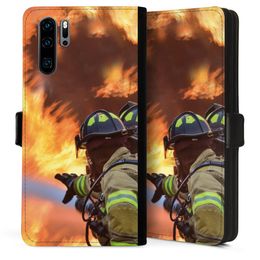DeinDesign Huawei P30 Pro Handy Klapph&uuml;lle Handyh&uuml;lle aus Kunst Leder schwarz Flip Case Fire Fighter Fire Fighters Life Saver Sideflip mit langer Lasche