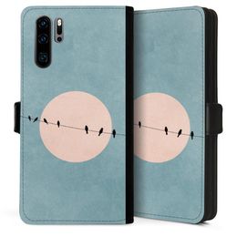 DeinDesign Huawei P30 Pro Handy Klapph&uuml;lle Handyh&uuml;lle aus Kunst Leder schwarz Flip Case Bird Turquoise Moon Sideflip mit langer Lasche