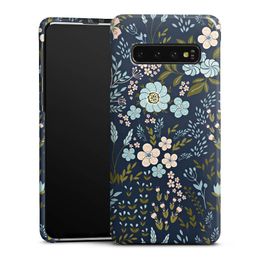 DeinDesign Galaxy S10 Handy Premium Case Smartphone Handyh&uuml;lle Schutzh&uuml;lle gl&auml;nzend Blue Muster Flowers Premium Case