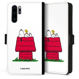 DeinDesign Huawei P30 Pro Handy Klapph&uuml;lle Handyh&uuml;lle aus Kunst Leder schwarz Flip Case Snoopy Peanuts Official Licensed Product Sideflip mit langer Lasche